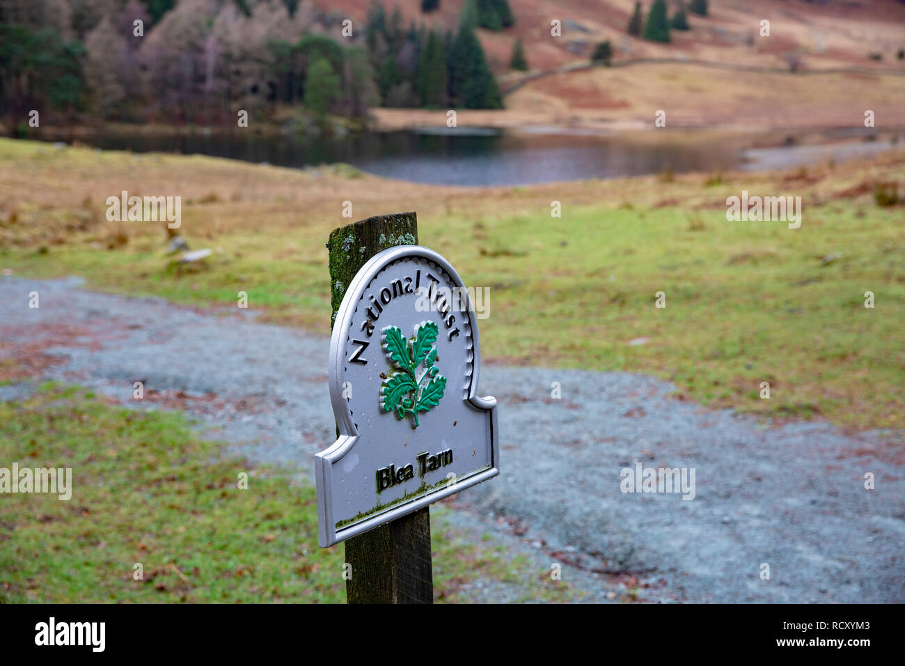 National Trust sign at Blea Tarn in Little Langdale,The Lake District ...