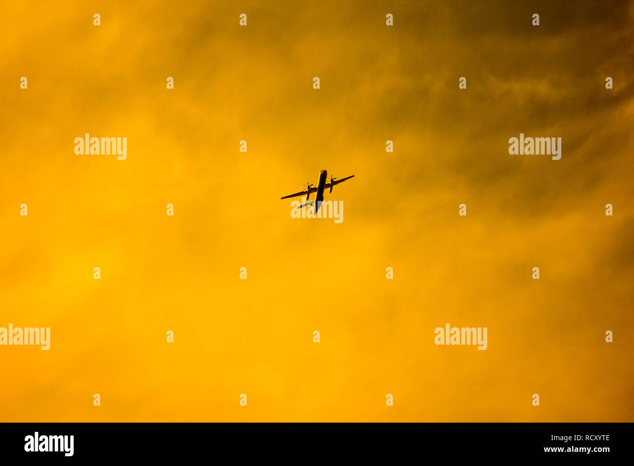 Aircraft Passenger take off shot at sunset time background Stock Photo ...