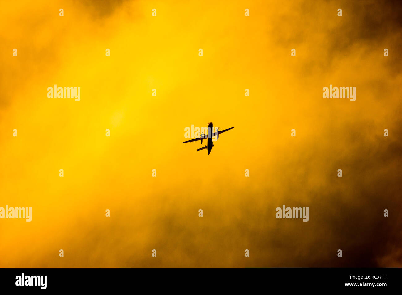 Aircraft Passenger take off shot at sunset time background Stock Photo ...