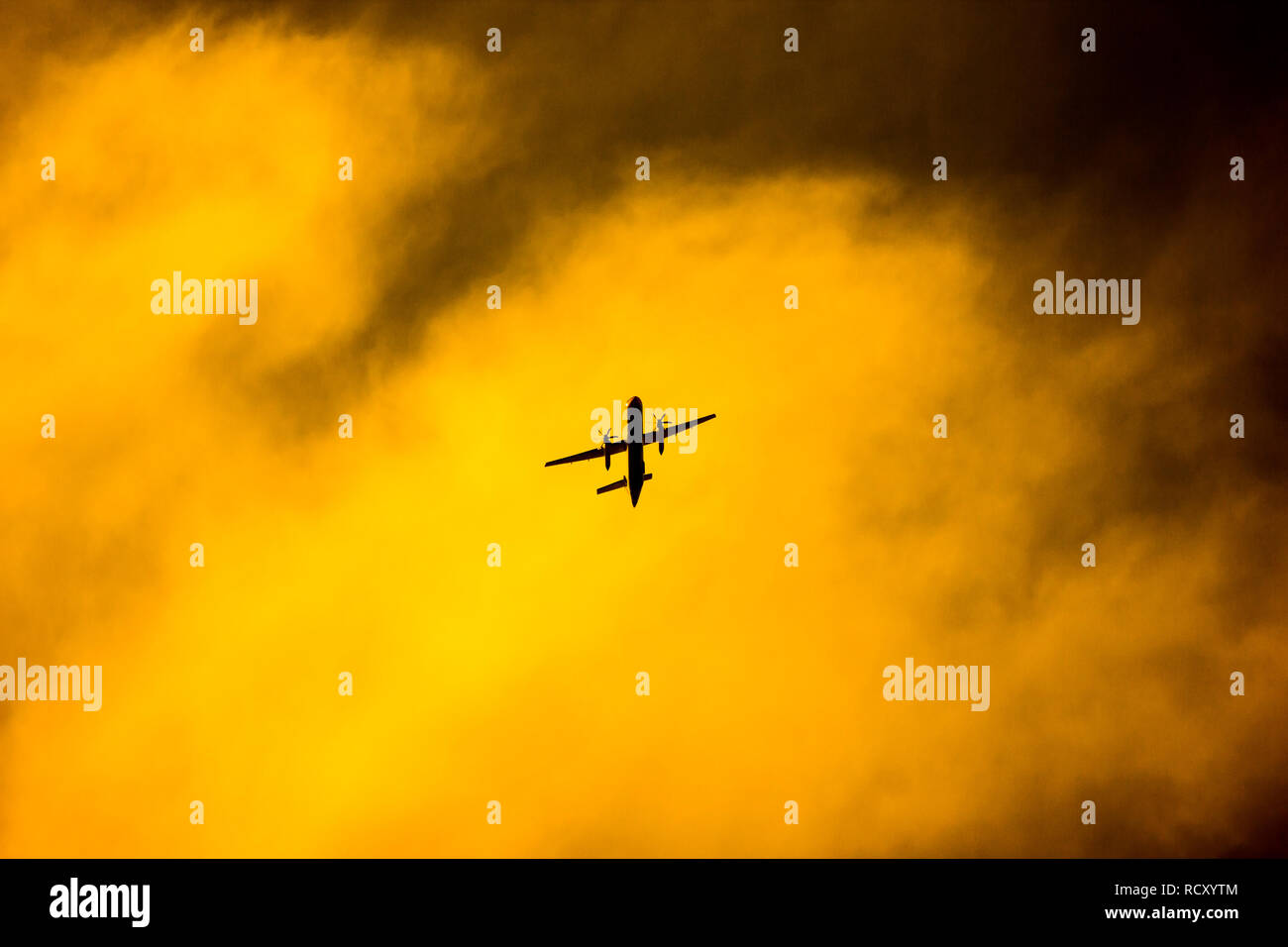 Aircraft Passenger take off shot at sunset time background Stock Photo ...