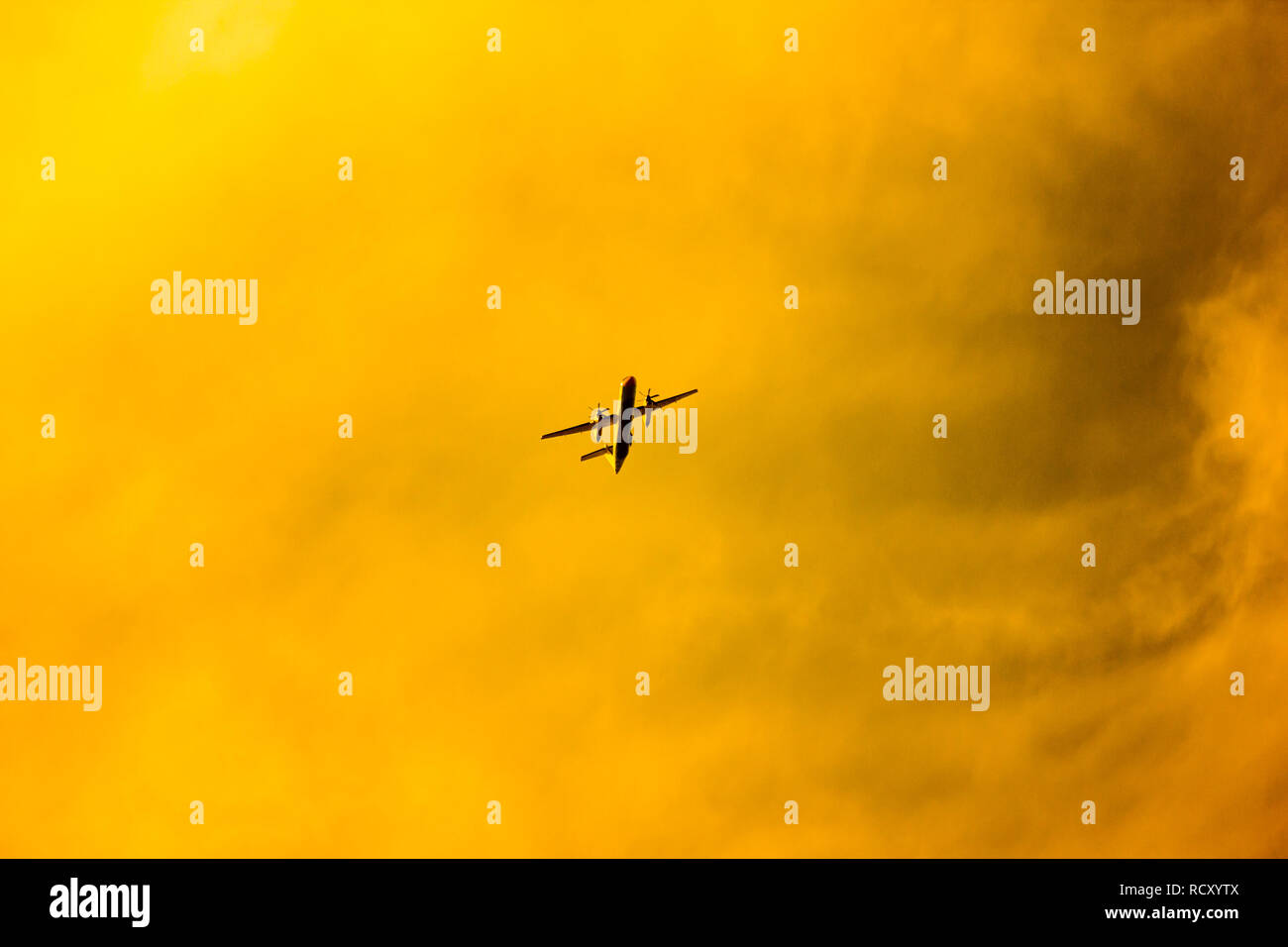 Aircraft Passenger take off shot at sunset time background Stock Photo ...