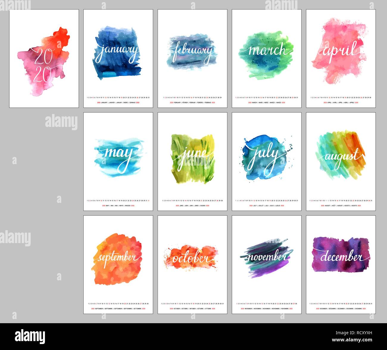 Calendar design for the year 2020, a template with calligraphy ...
