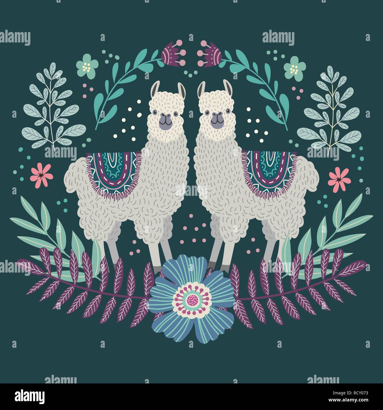 Two cute cartoon Llamas. Hand drawing flat doodles vector Stock Vector ...