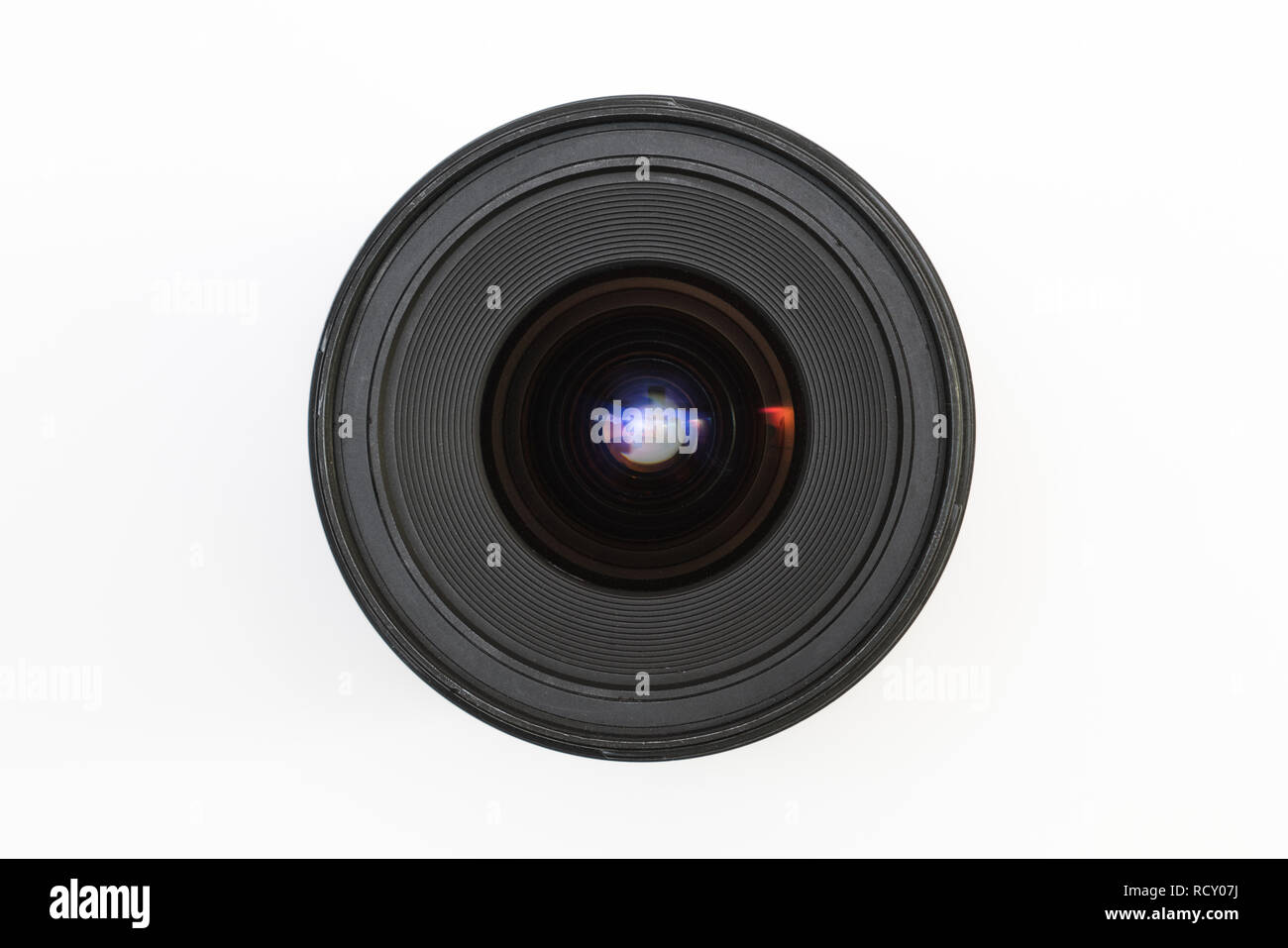 Close up of camera lens front element on white background. Photography ...