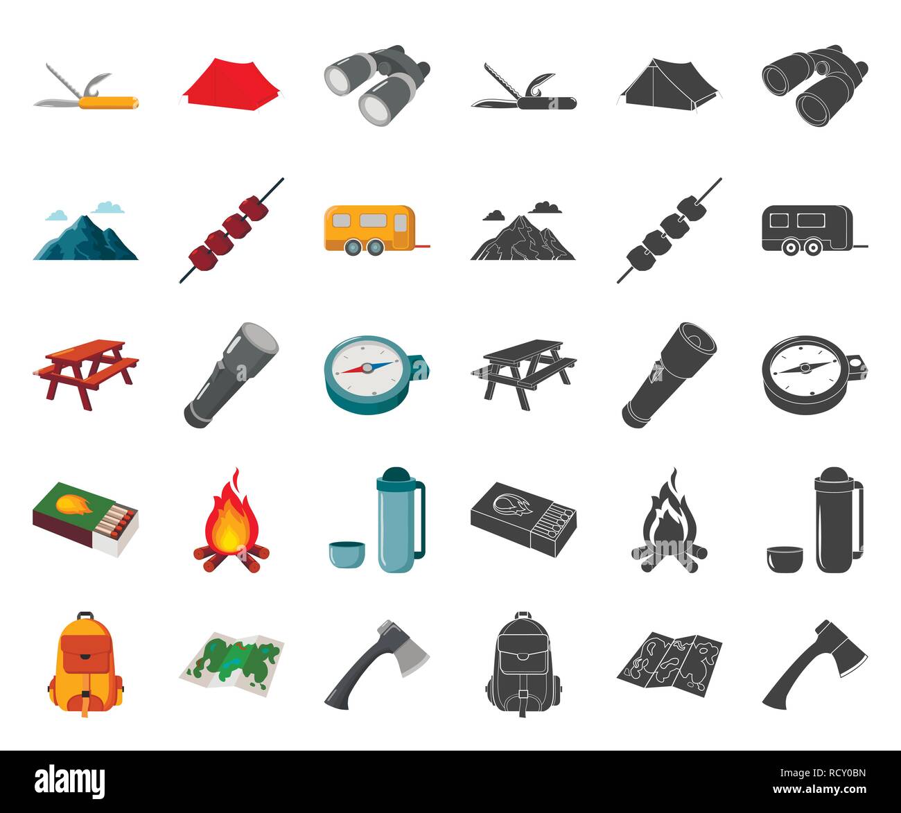 axe,bag,bench,binoculars,camp,campfire,camping,campsite,car,caravan ...