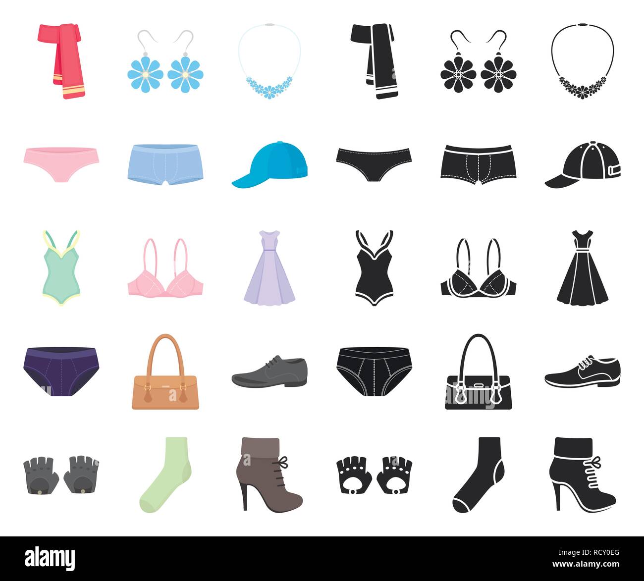 Clothes and accessories cartoon,black icons in set collection for ...