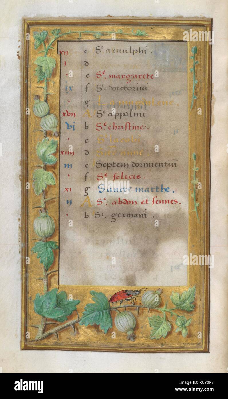 Calendar page for July. Book of Hours. France; circa 1500. [Whole folio ...