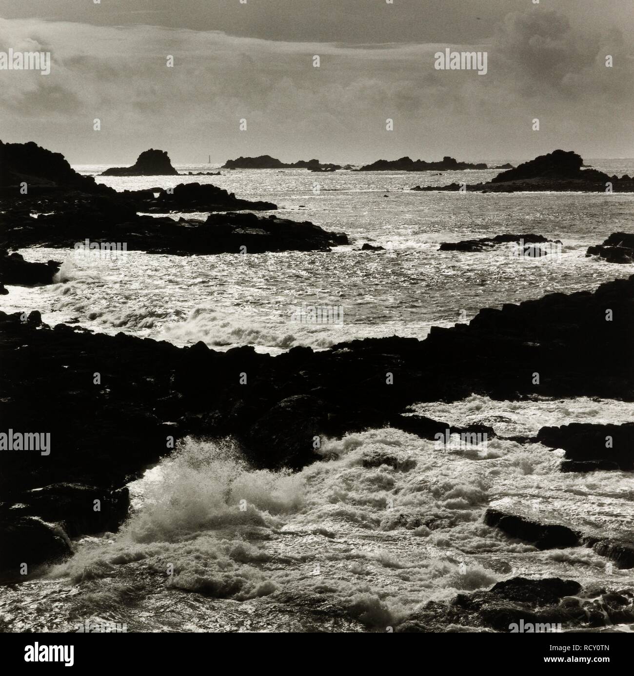 Hell Bay and Bishops Rock Lighthouse; Bryher Scilly Isles. Monochrome ...
