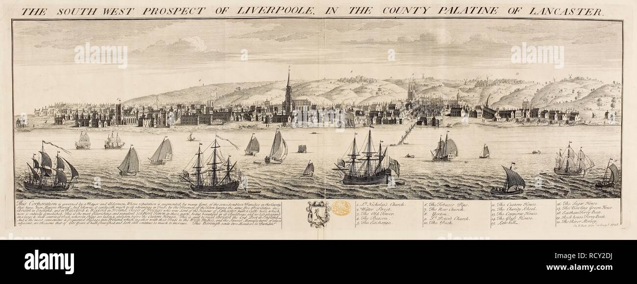 Illustration of eighteenth-century Liverpool. S.W. Prospect of ...