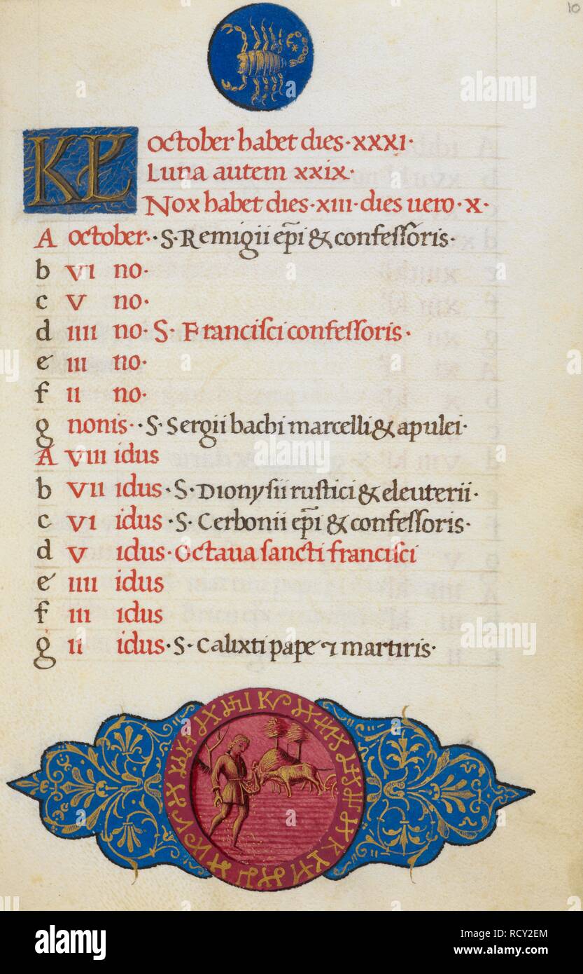 Calendar page for October. Mirandola Hours. Italy, circa 1490-1499 ...