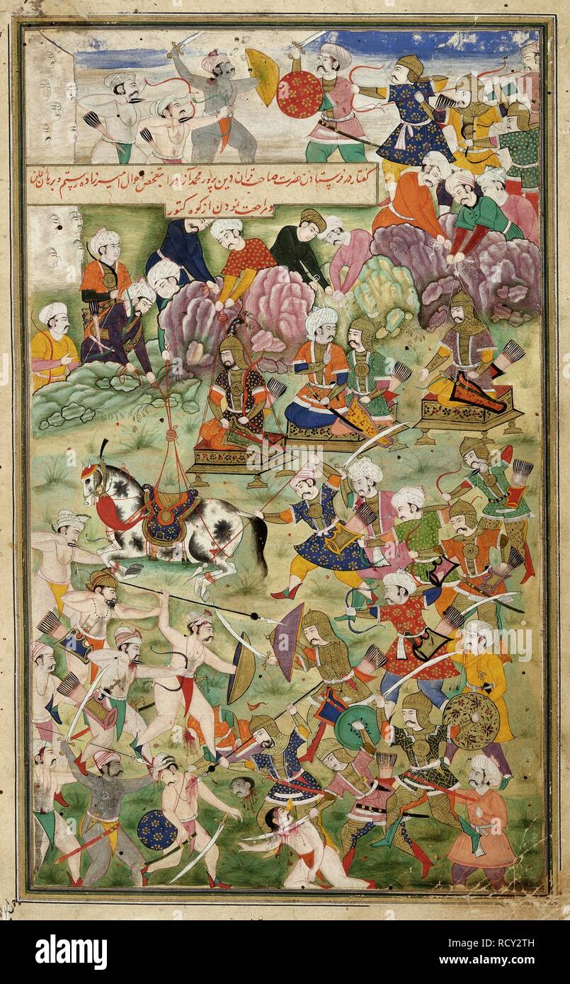 Timur together with his horse and three army leaders being lowered by ...