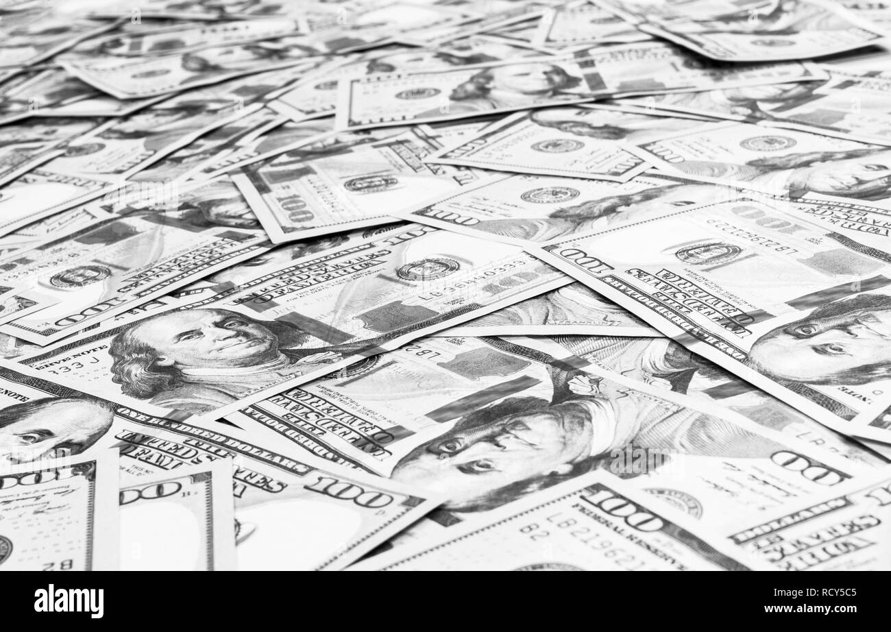 Stack of one hundred dollar bills Black and White Stock Photos & Images ...