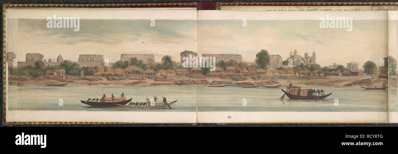 A view of the river and city of Dacca. Panorama of the city of Dacca ...