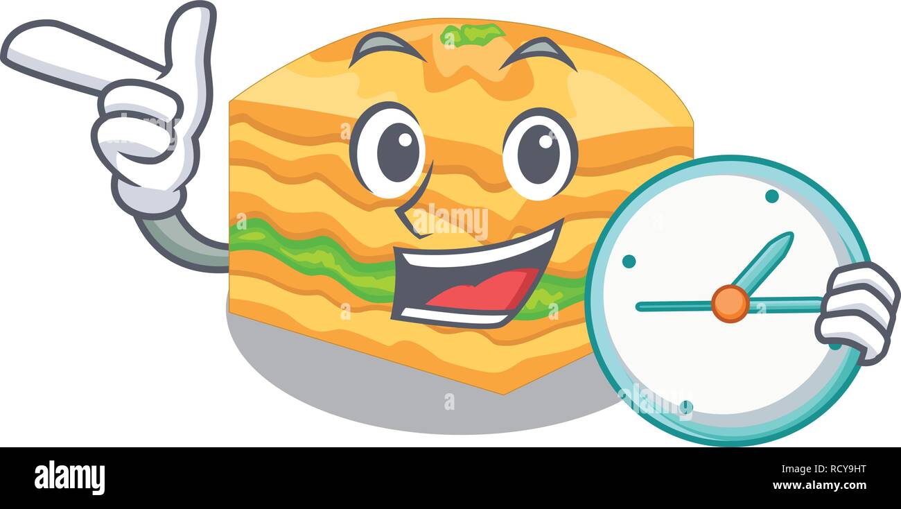 With clock cartoon baklava on the wooden boards Stock Vector Image ...