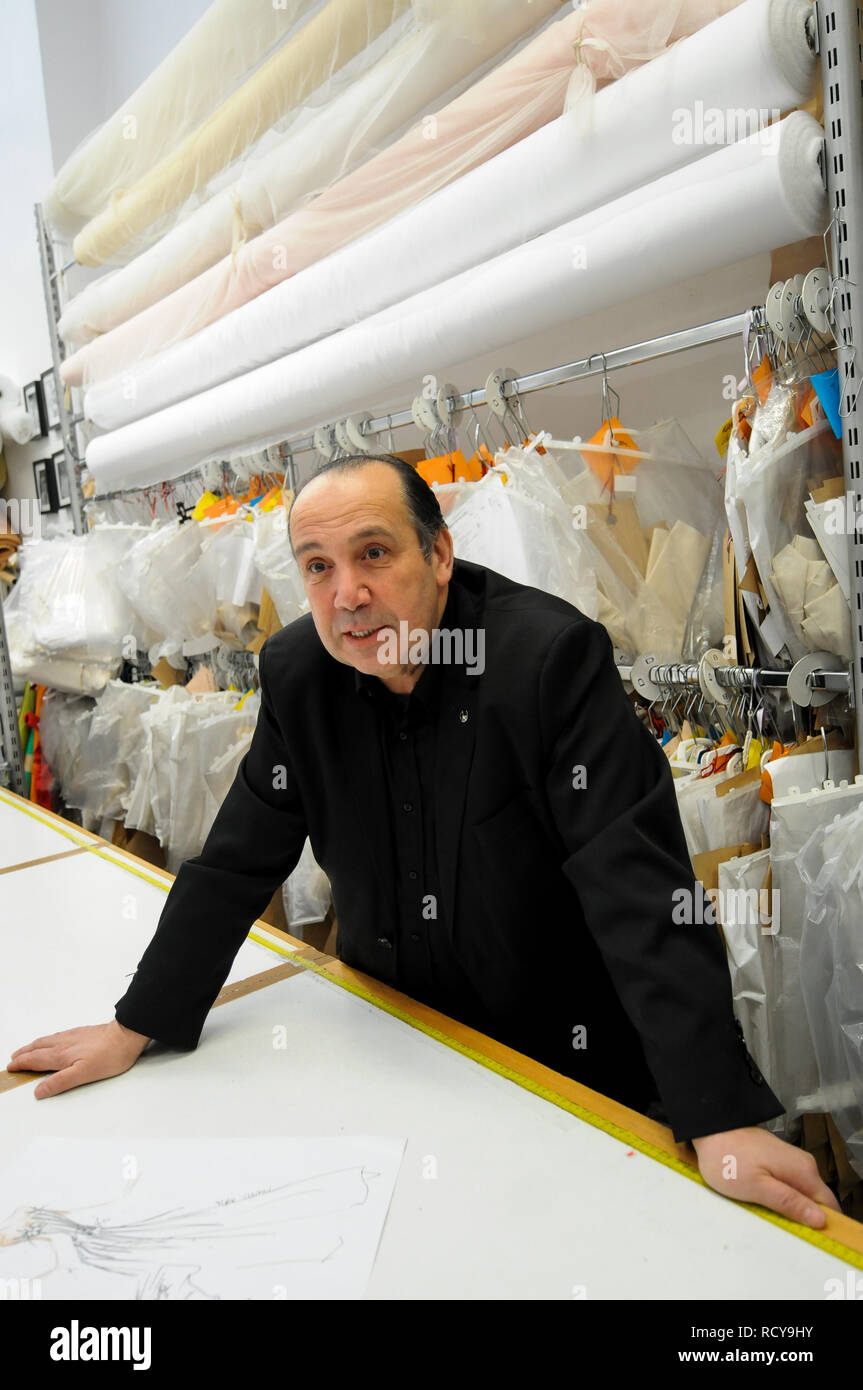 French fashion stylist Max Chaoul poses in his workshop, Lyon, France ...