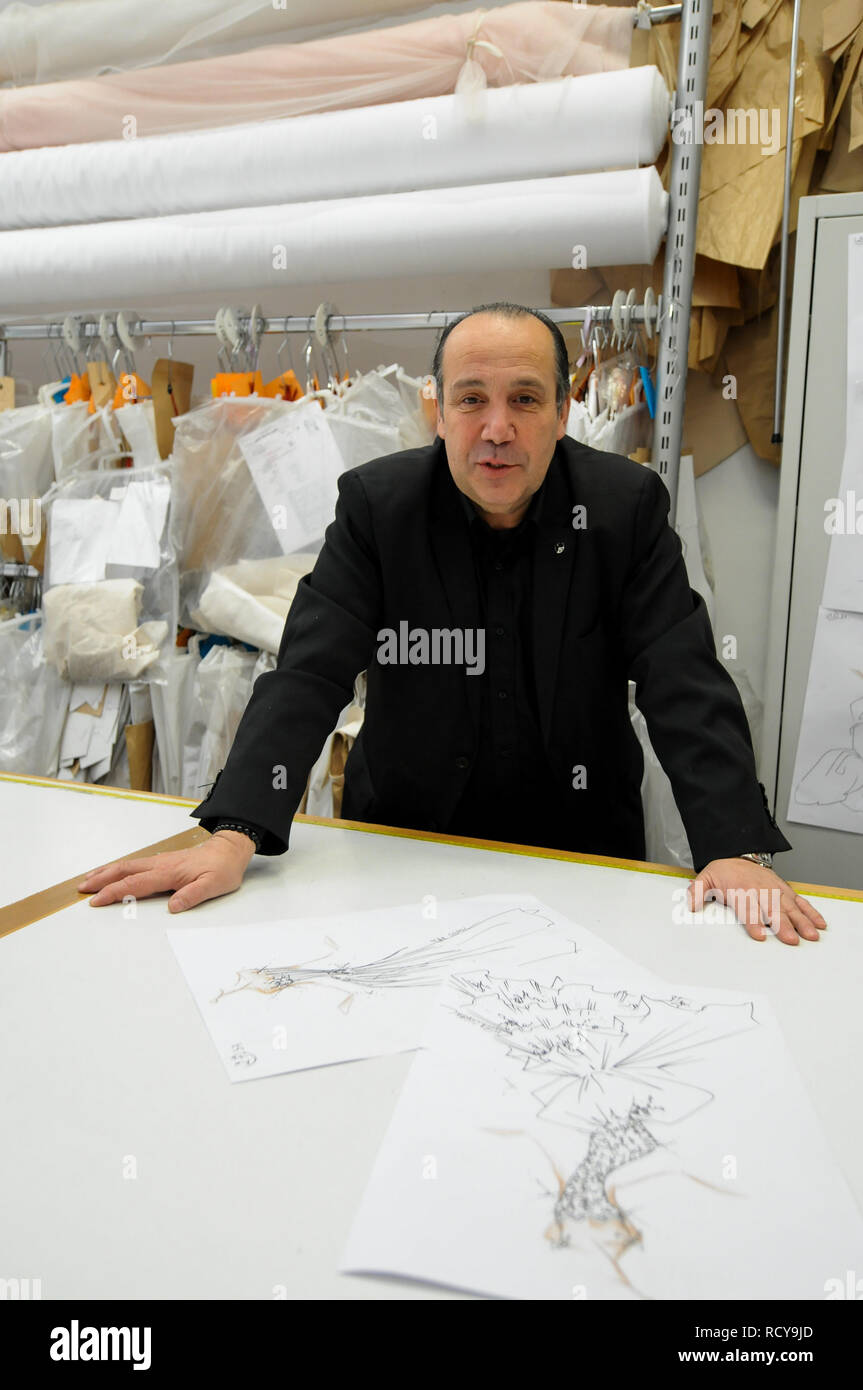 French fashion stylist Max Chaoul poses in his workshop, Lyon, France ...