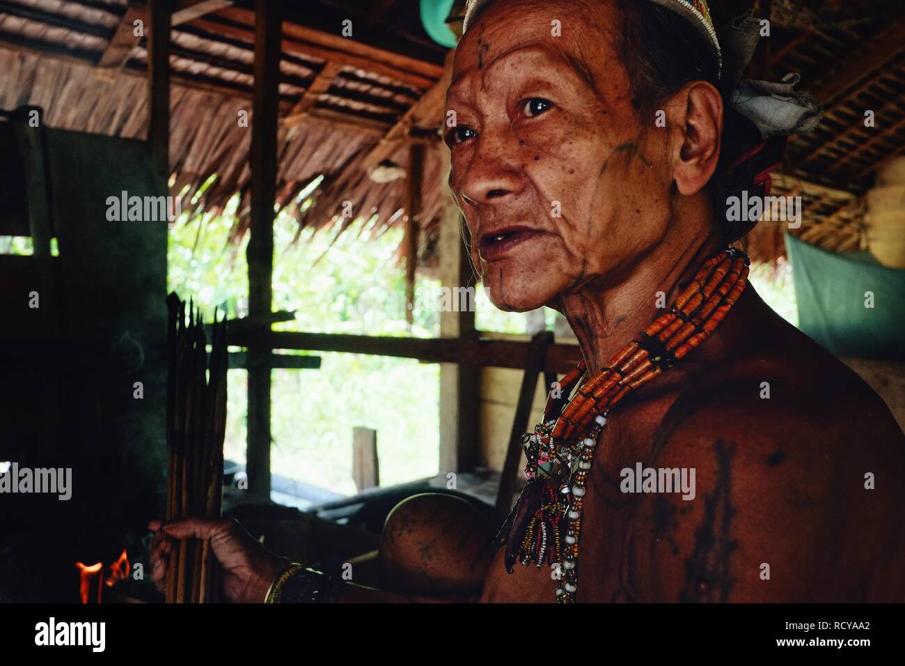 Muara Siberut, Mentawai Islands / Indonesia - Aug 15 2017: Tribal elder ...