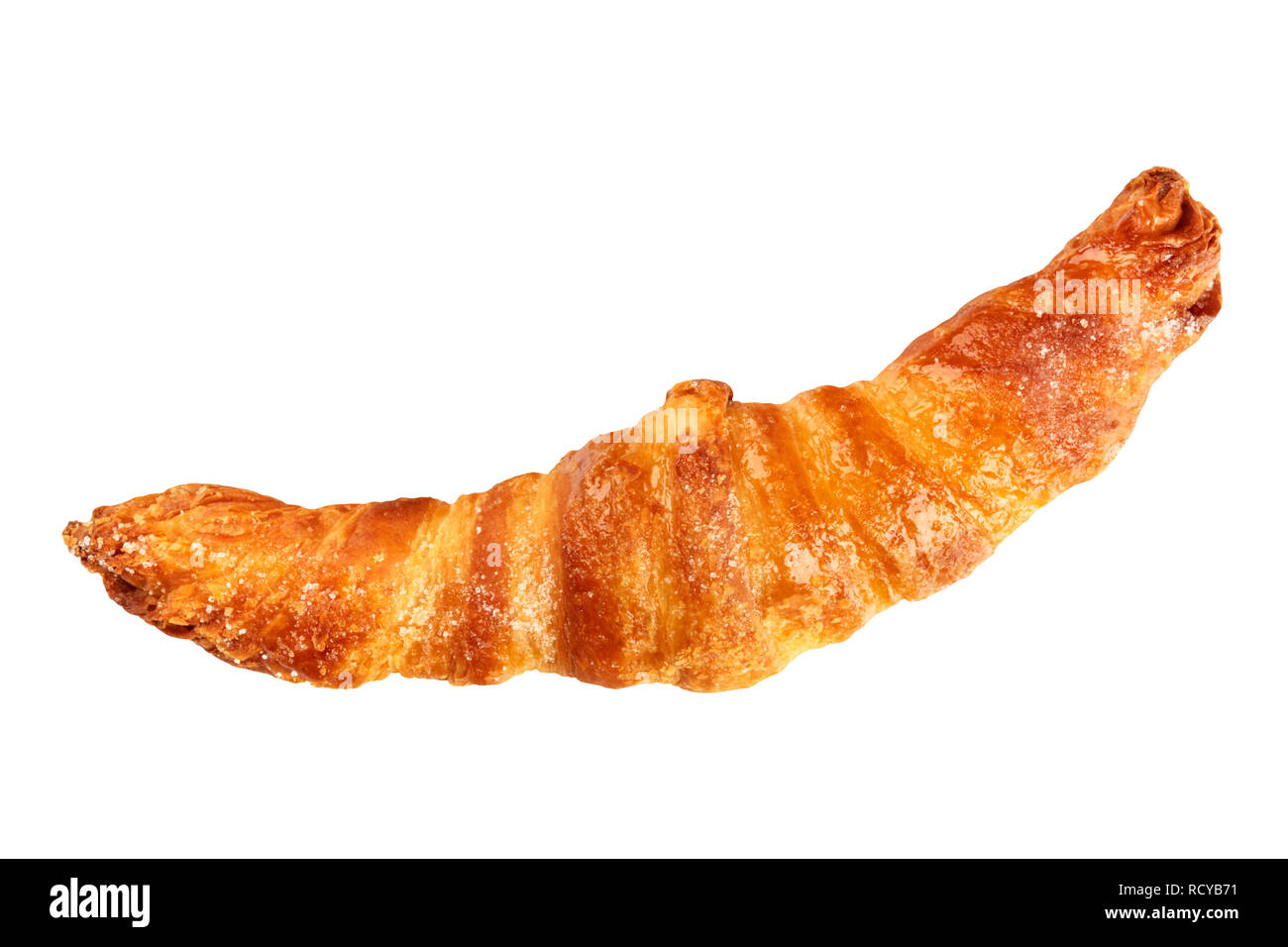 A croissant, shot from the top, isolated on a white background with a ...