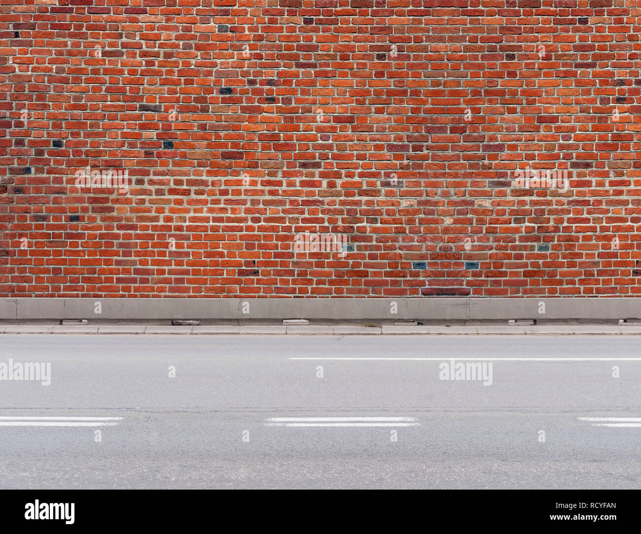 Citty traffic asphalt empty road with sidewalk and three lane for ...