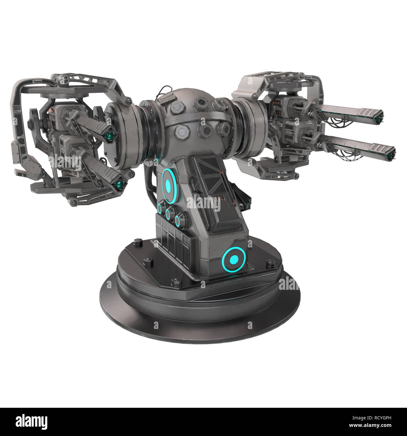 Science fiction gun with four guns on an isolated background. 3d ...