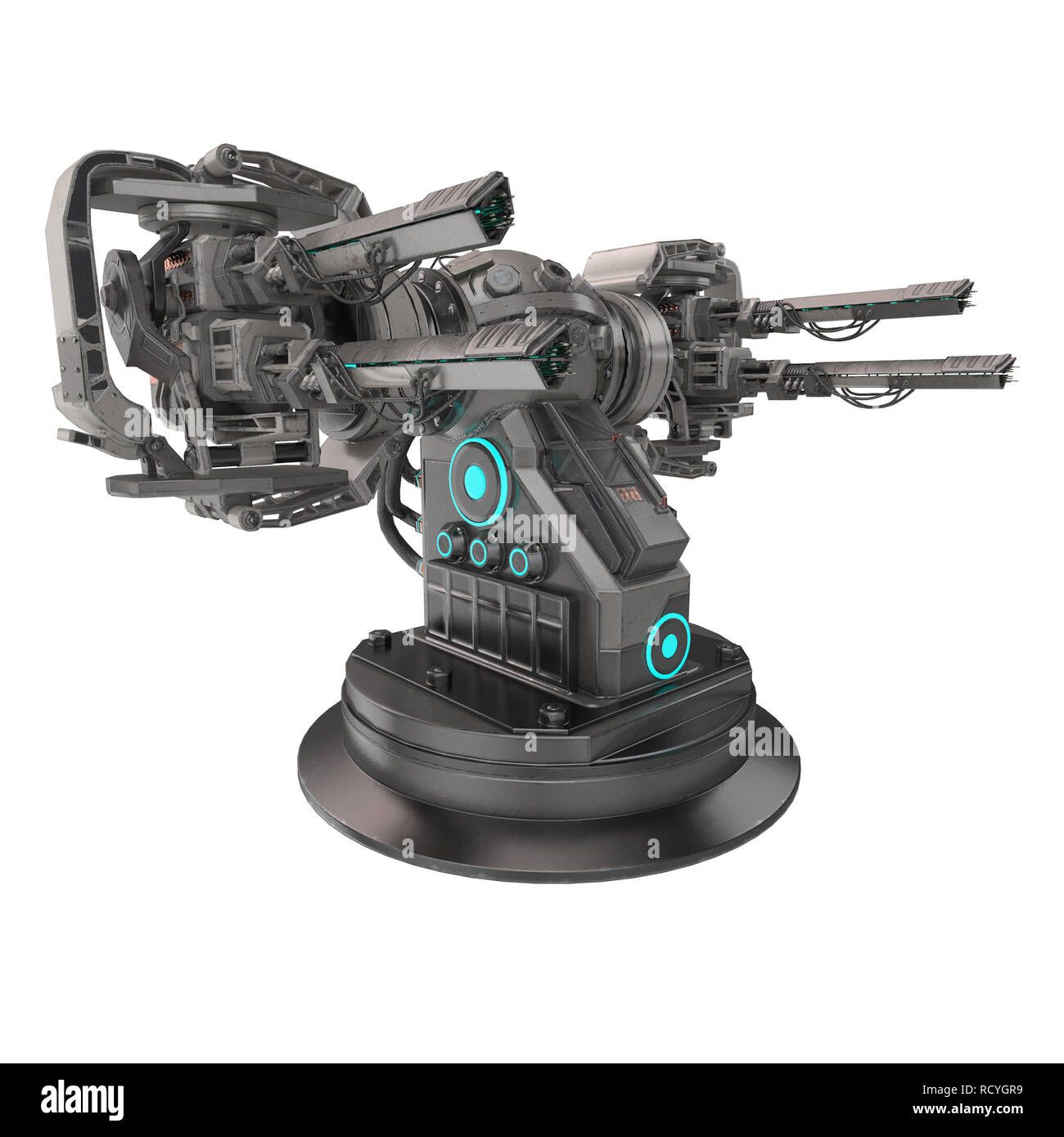 Science fiction gun with four guns on an isolated background. 3d ...