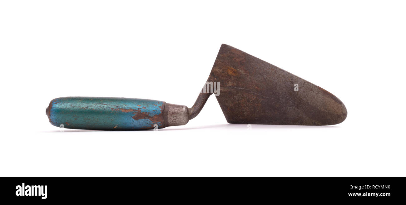 Old and rusty trowel, isolated on white Stock Photo - Alamy