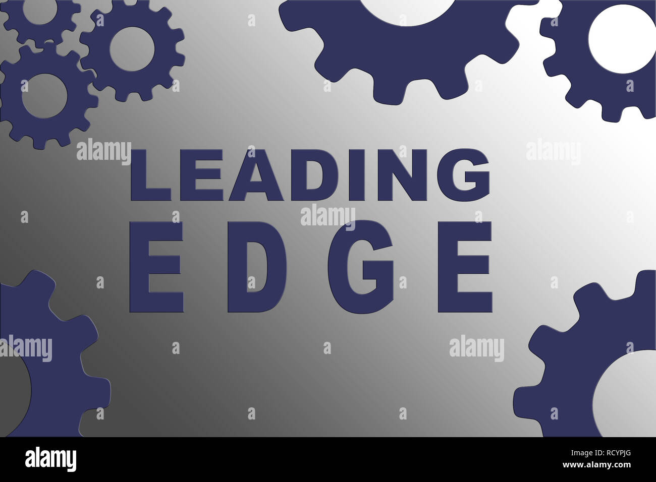 LEADING EDGE sign concept illustration with violet gear wheel figures ...
