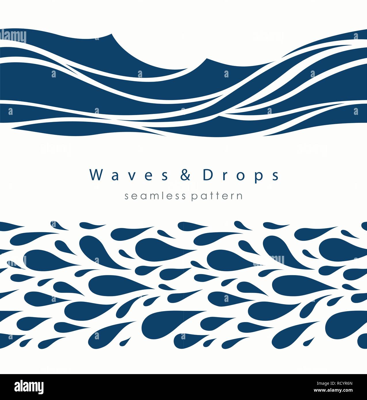Marine seamless pattern with stylized waves on a light background. Blue ...