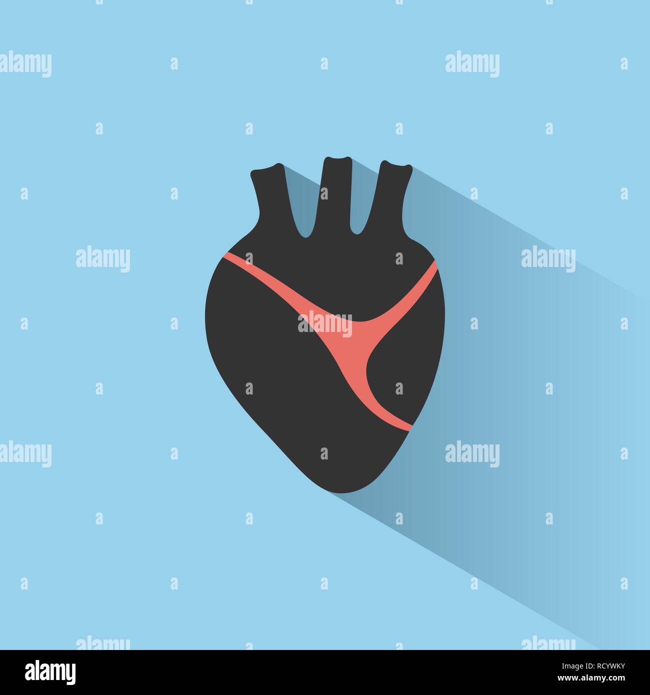 Human heart icon with shade on a blue background. Vector illustration ...