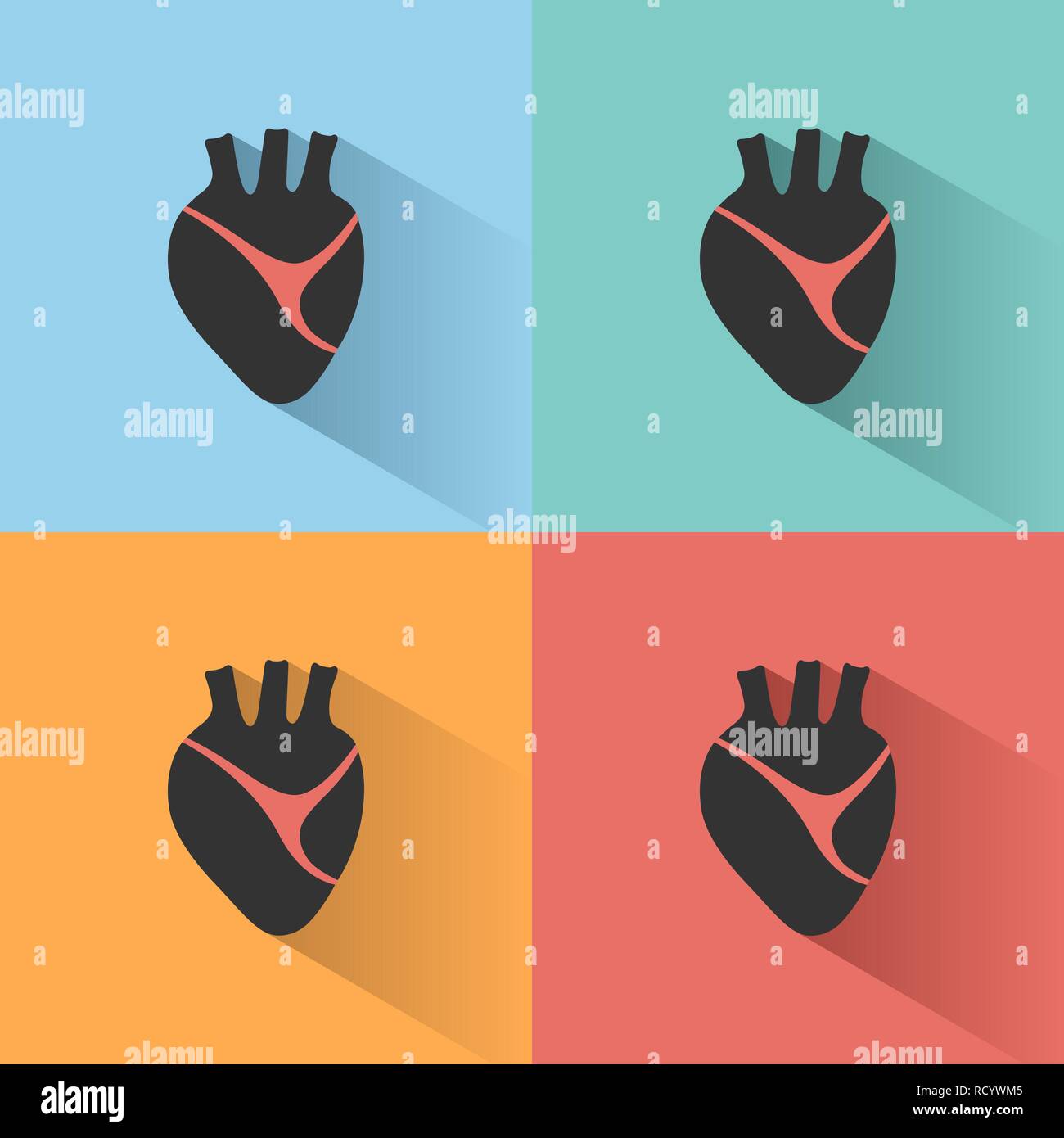 Human heart icon with shade on colored backgrounds. Vector illustration ...