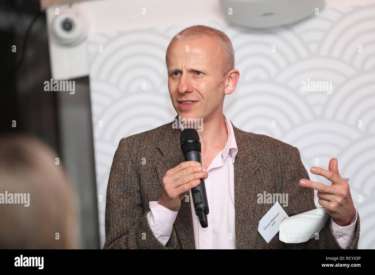 WWF Food Policy Manager Duncan Williamson speaks during the launch of ...