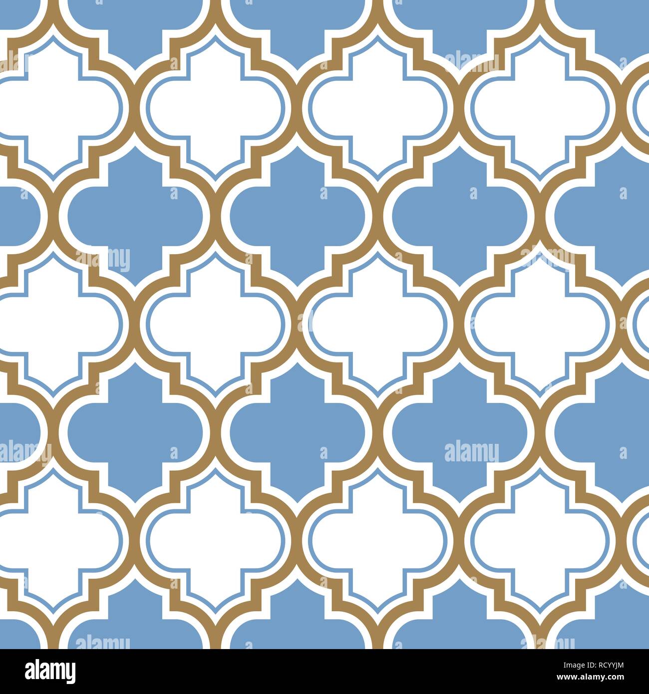 Vector moroccan repeat seamless pattern. Light blue, gold beige line on ...