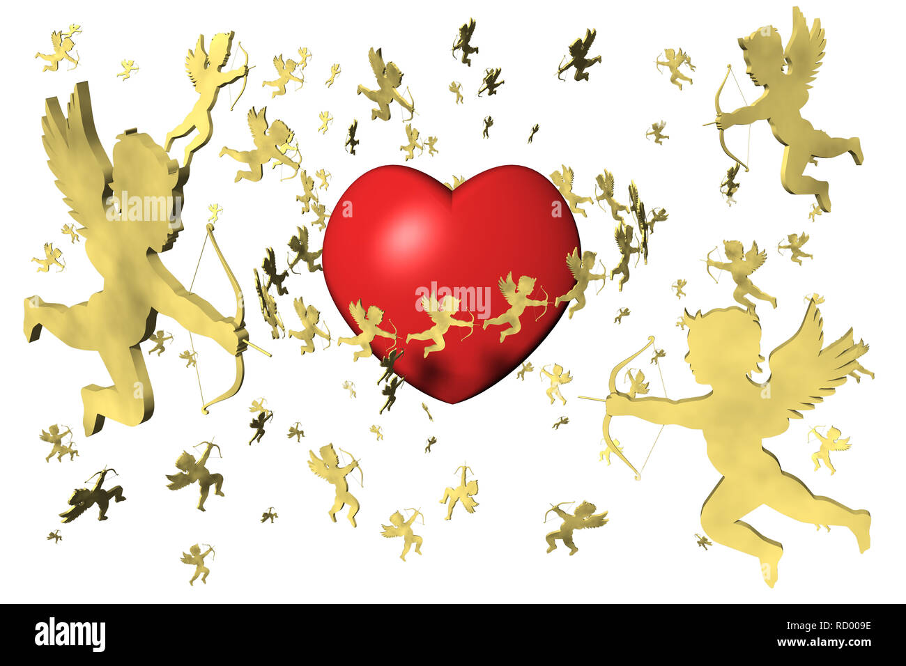 3D illustration. Valentine, heart and cupid. Background White Stock ...
