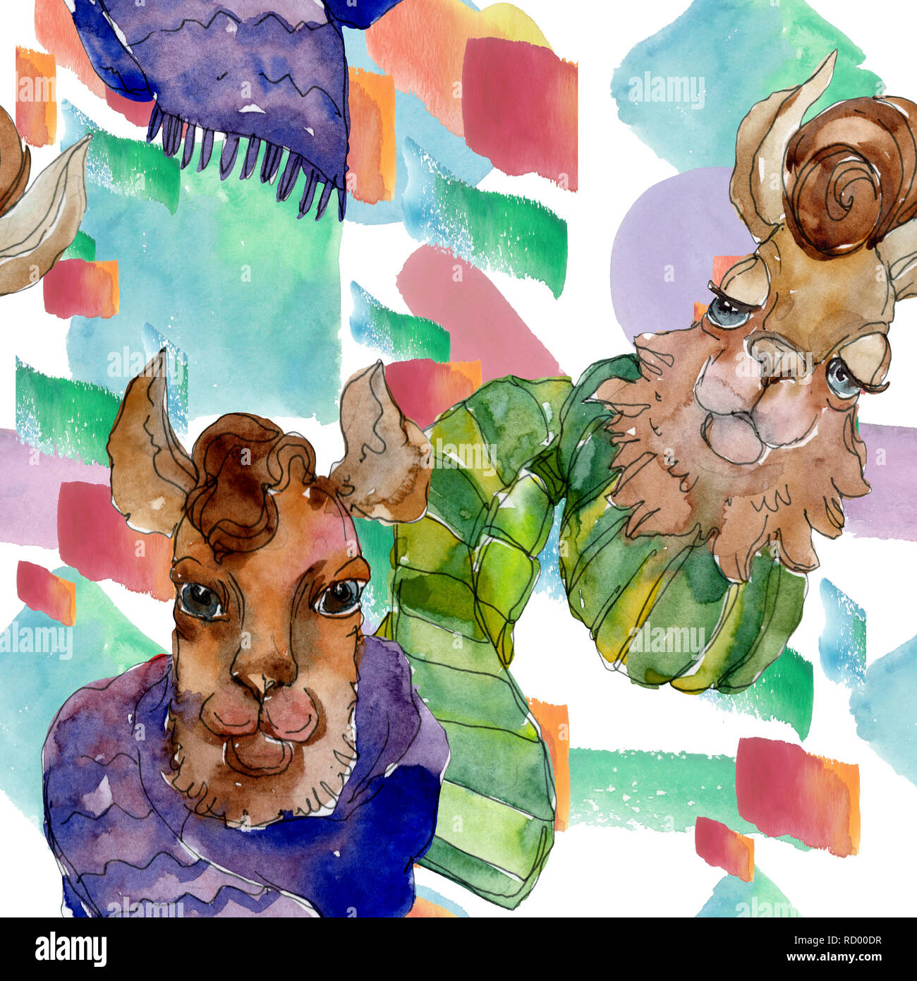 Cartoon character lama animal in a watercolor style isolated ...