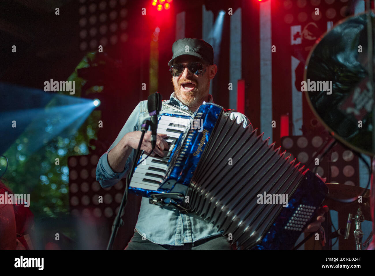 Three daft monkeys on stage with Roy Harter at The Bearded Theory ...
