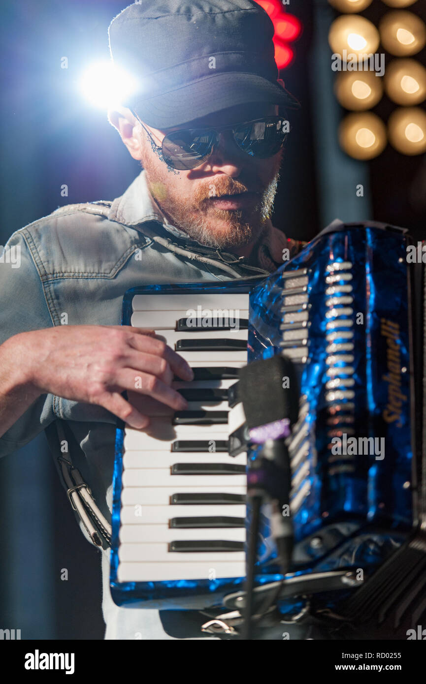 Three daft monkeys on stage with Roy Harter at The Bearded Theory ...