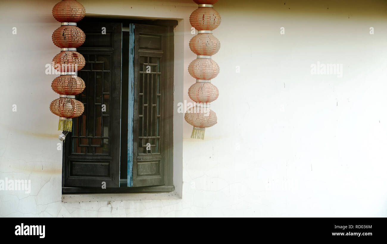 The Old Chinese Wall and Wooden Window Stock Photo - Alamy