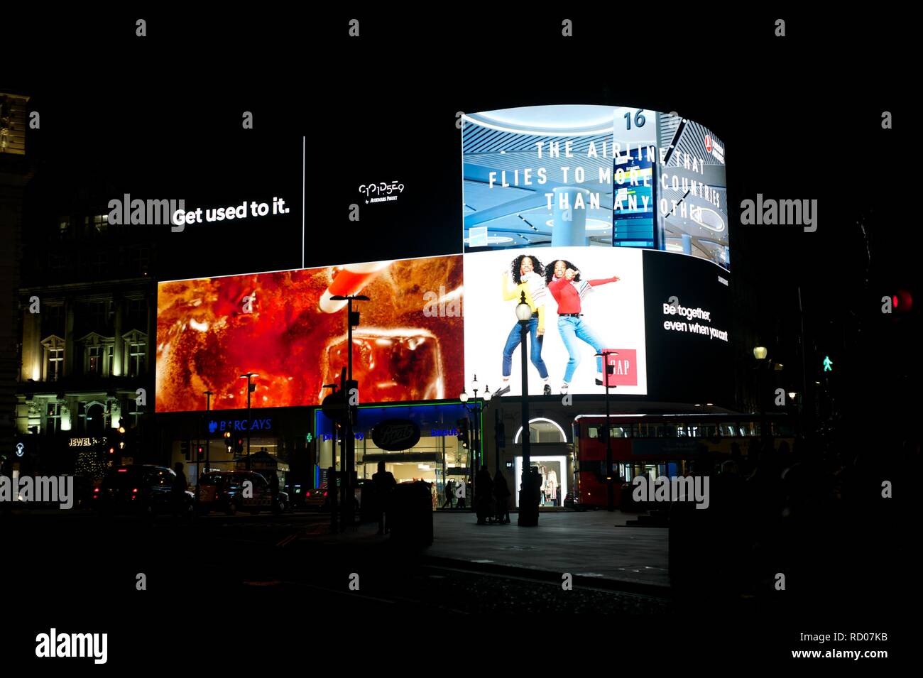 giant advertising screens in Piccadilly Circus Stock Photo - Alamy