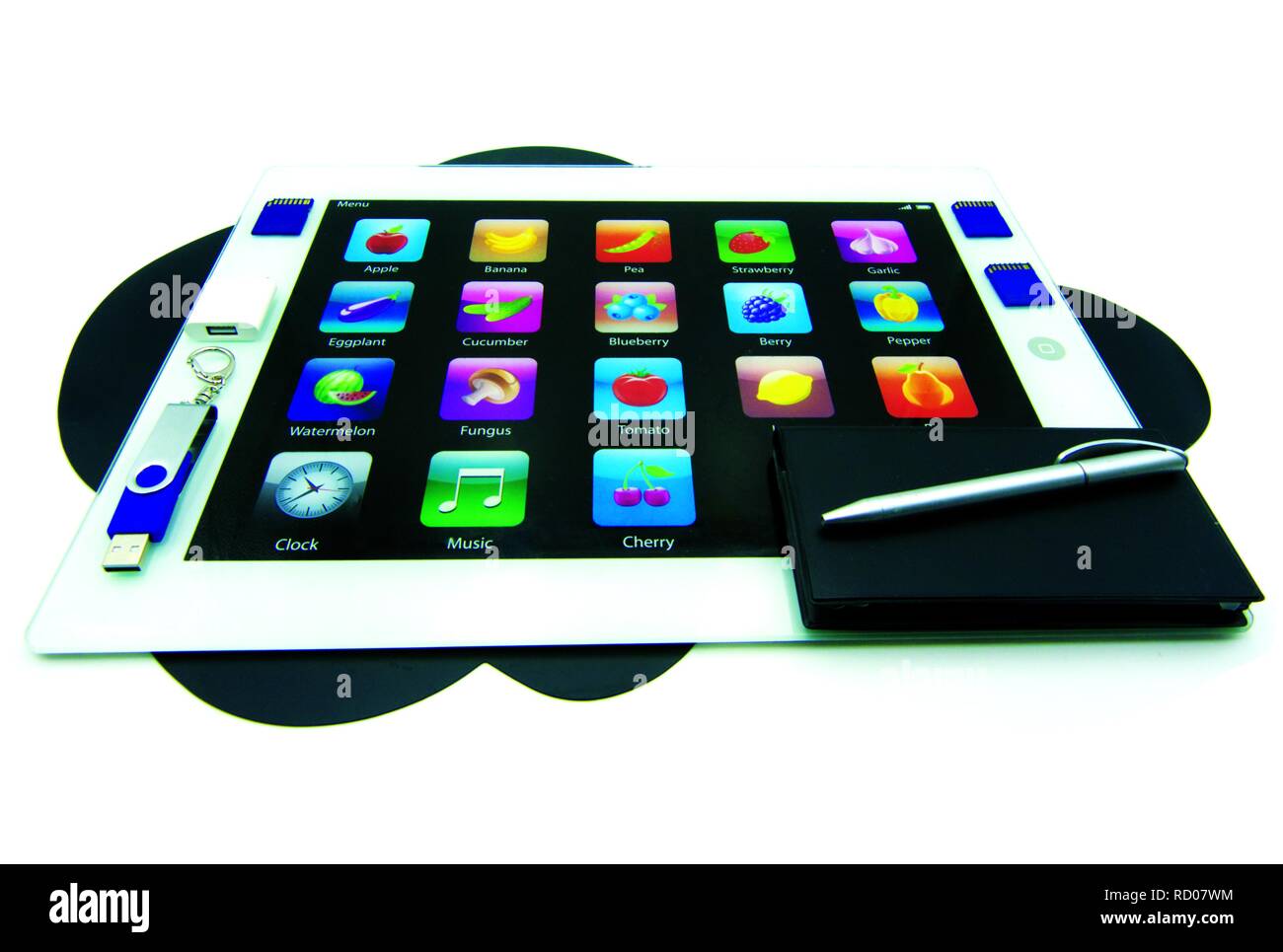 Digital tablet with choices selection on screen, on white background ...