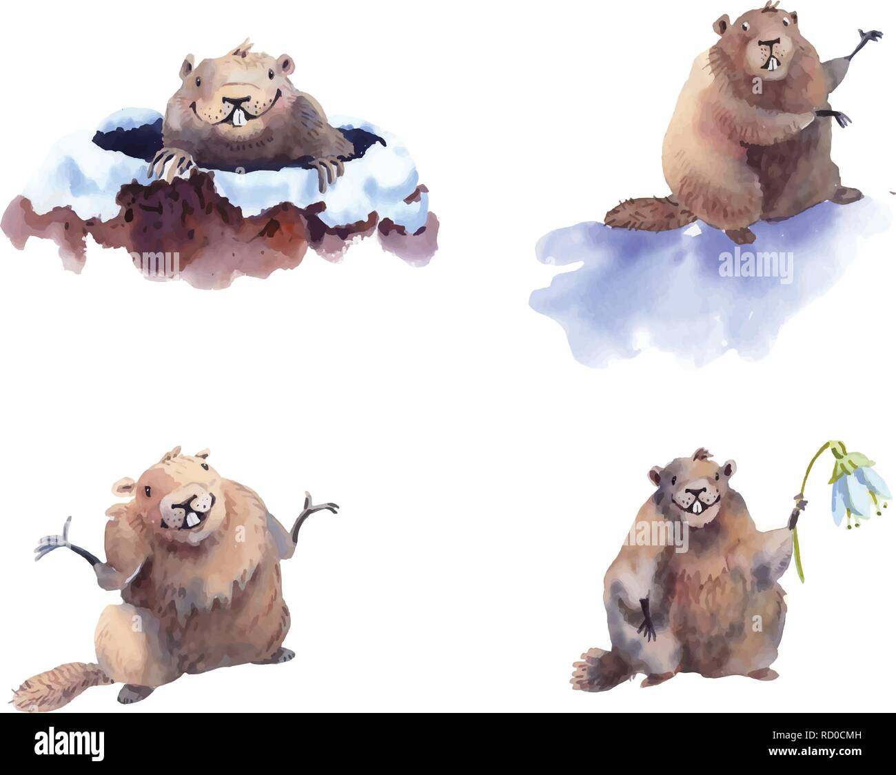 Happy Groundhog Day - hand drawn watercolor collection illustrations ...