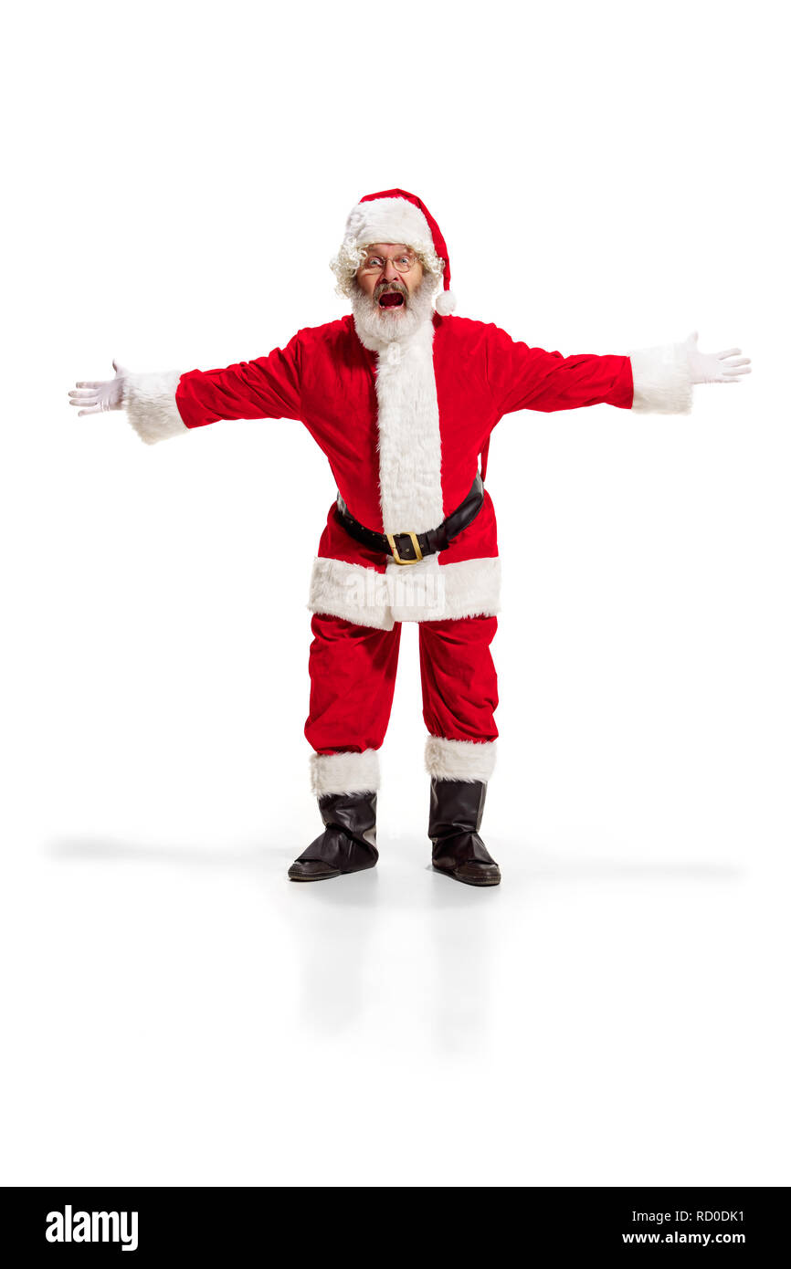 Hey, hello. Holly jolly x mas festive noel. Full length of funny happy ...