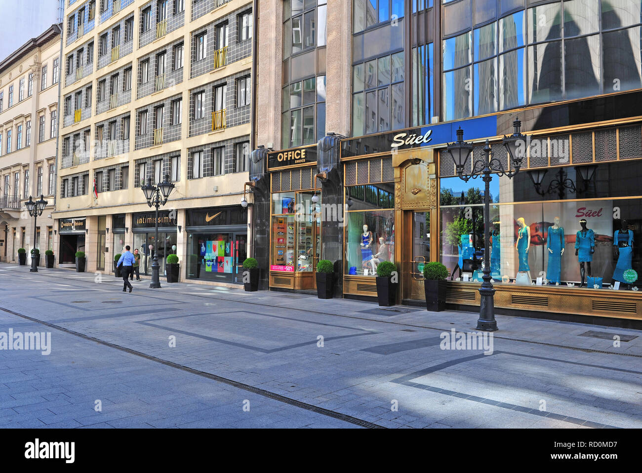 BUDAPEST, HUNGARY - JUNE 3: View of pedestrian shopping street in ...