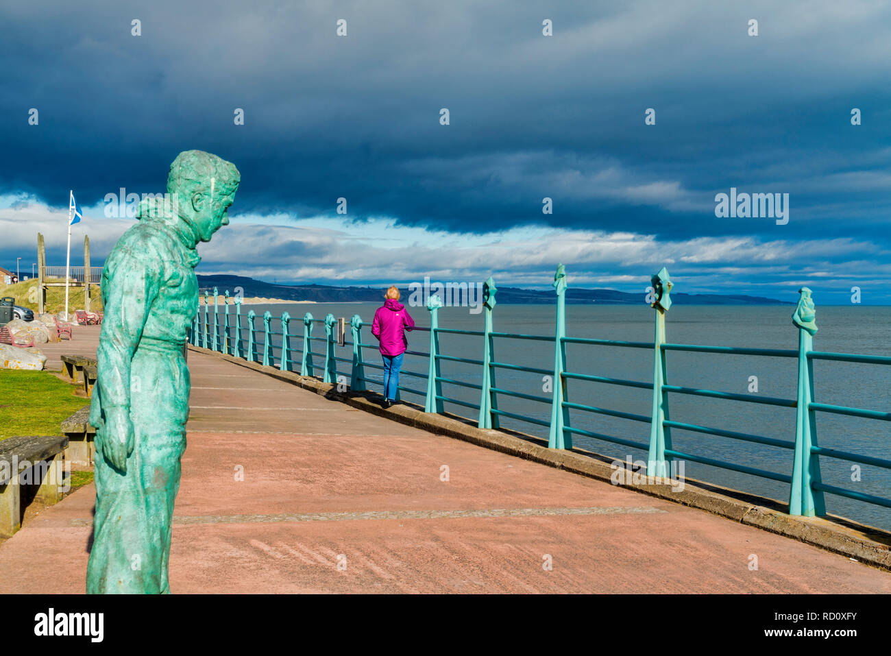 Montrose beach, seafront, promenade, seaman statue, Angus, Scotland UK ...