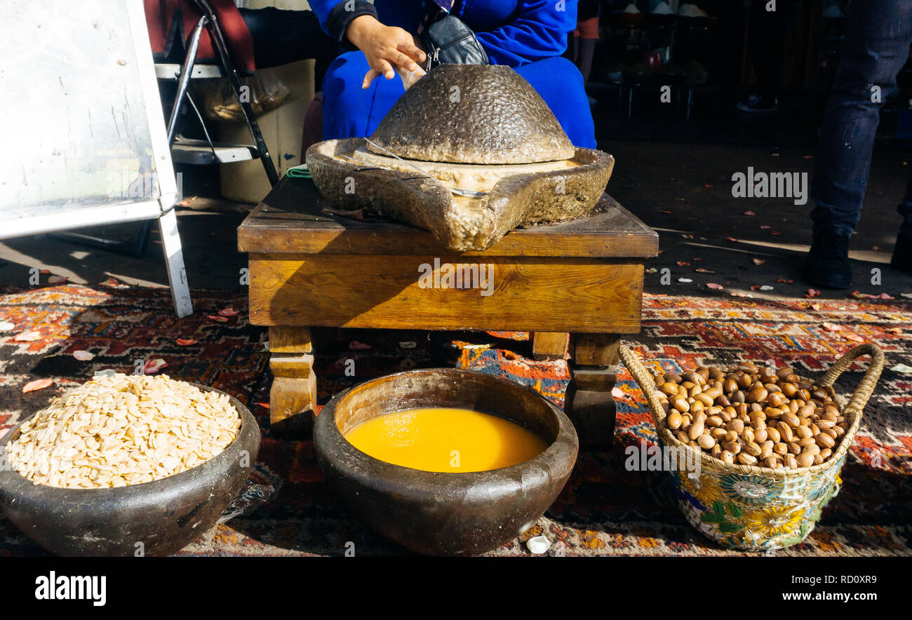 ARGAN OIL. Making of argan oil from argan nuts and seeds in Morocco ...
