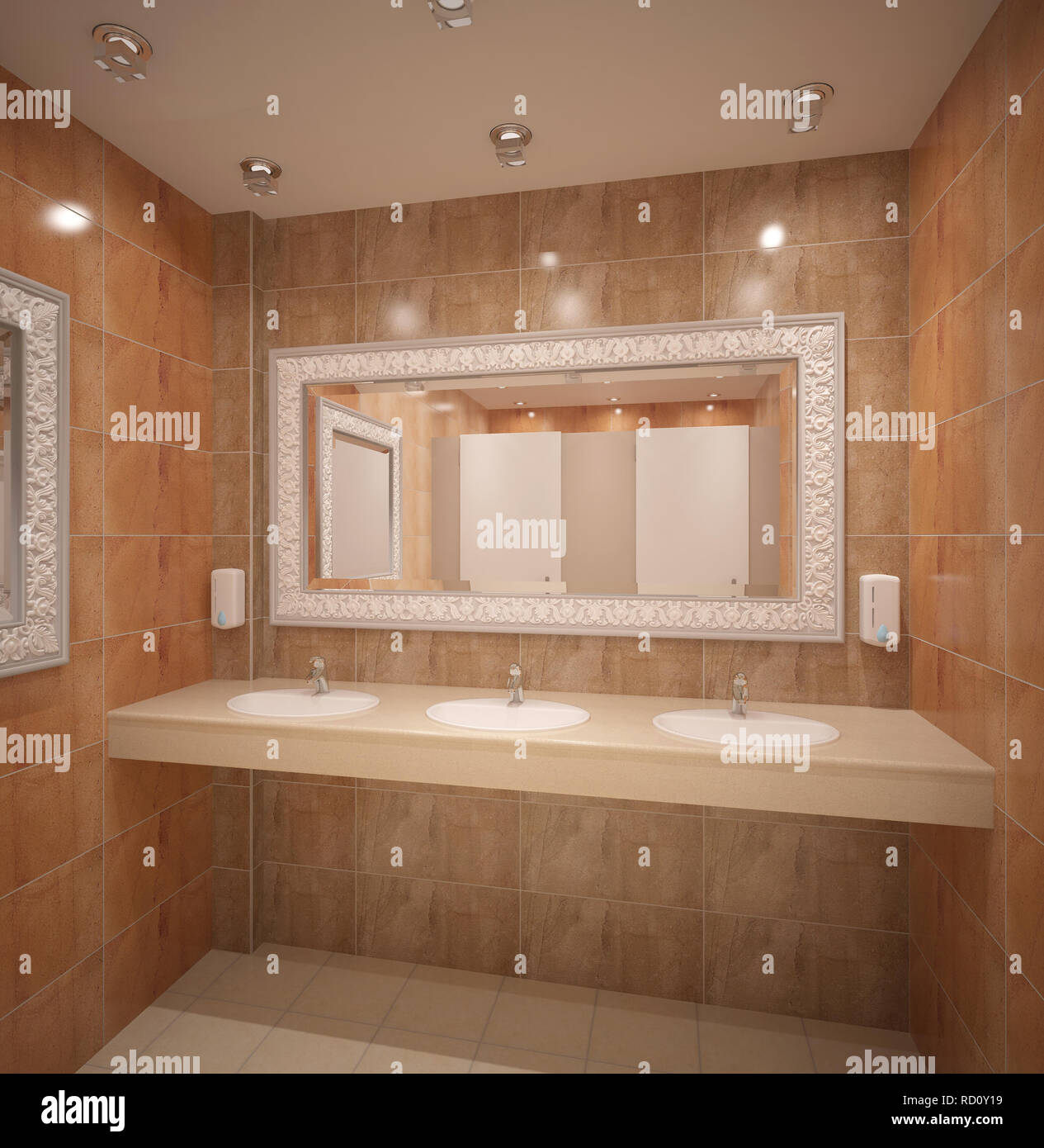 3d render of a wc in a restaurant Stock Photo - Alamy