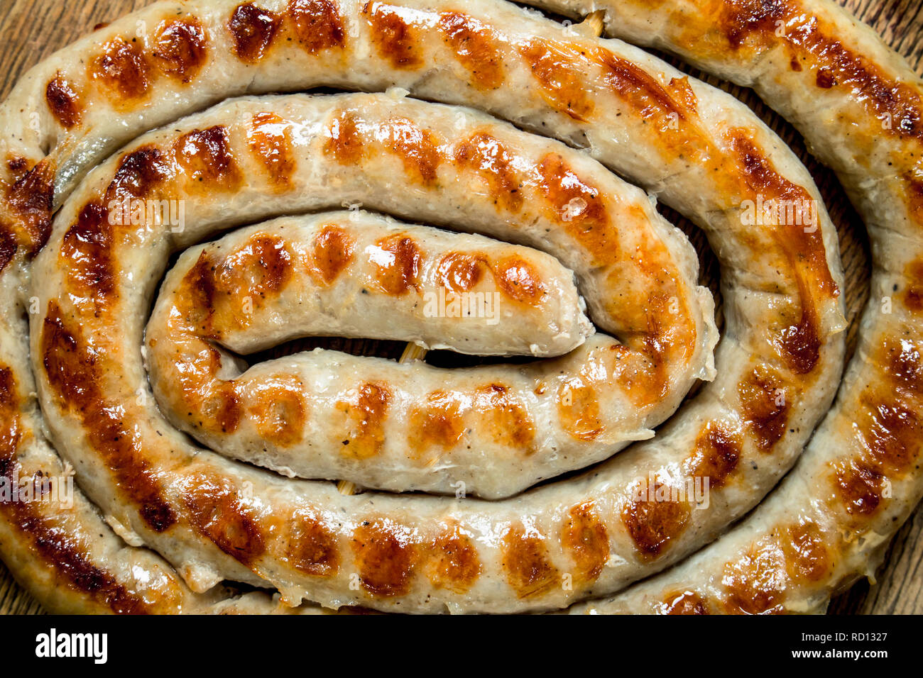 Roast meat sausage . Top view Stock Photo - Alamy
