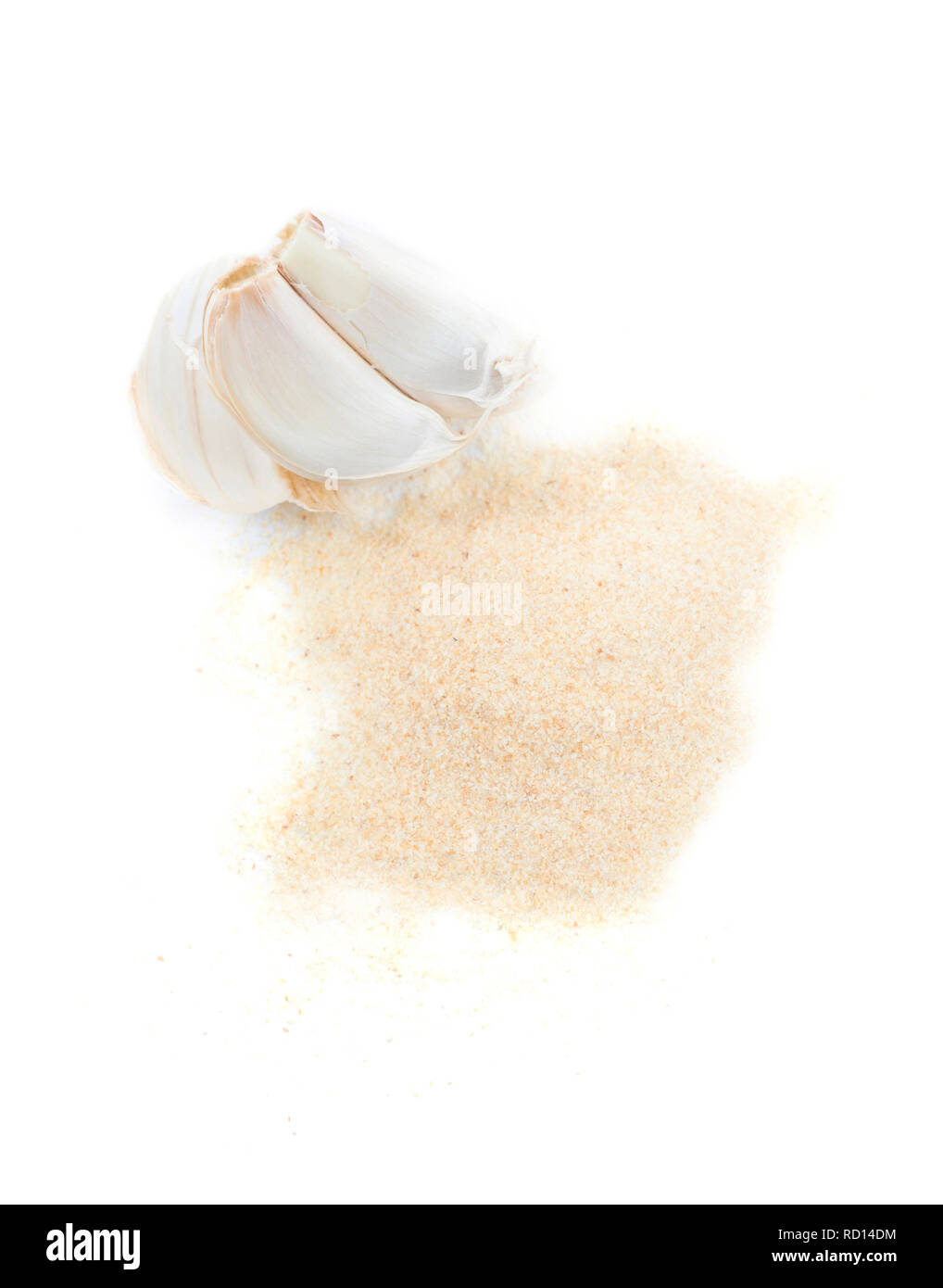 Organic fresh garlic and ground garlic isolated on white background ...