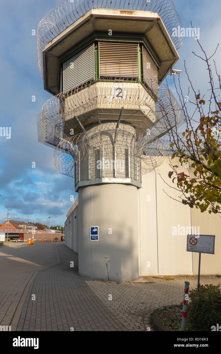 Watchtower of a correctional facility of a prison with a balustrade and ...