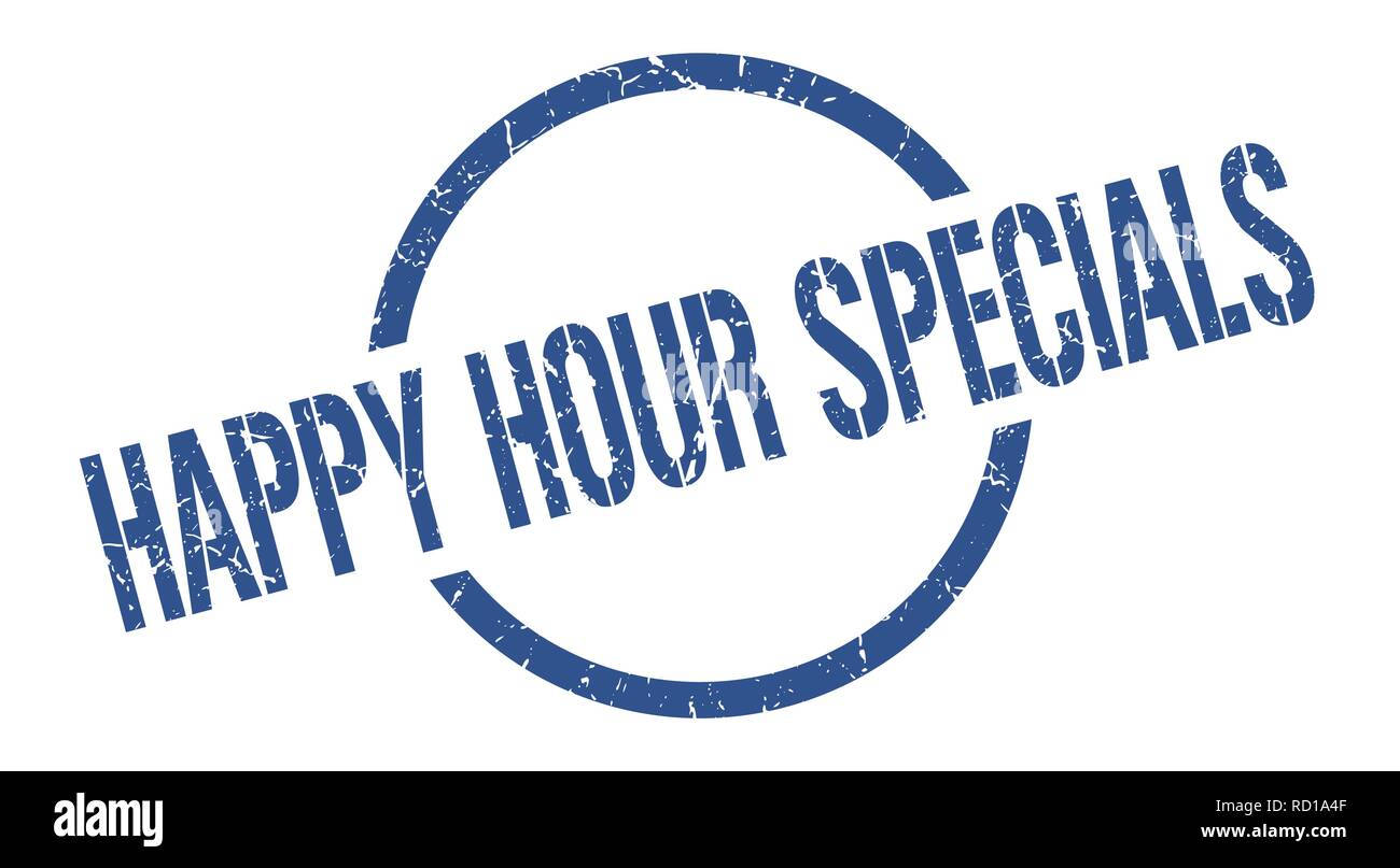 happy hour specials blue round stamp Stock Vector Image & Art - Alamy
