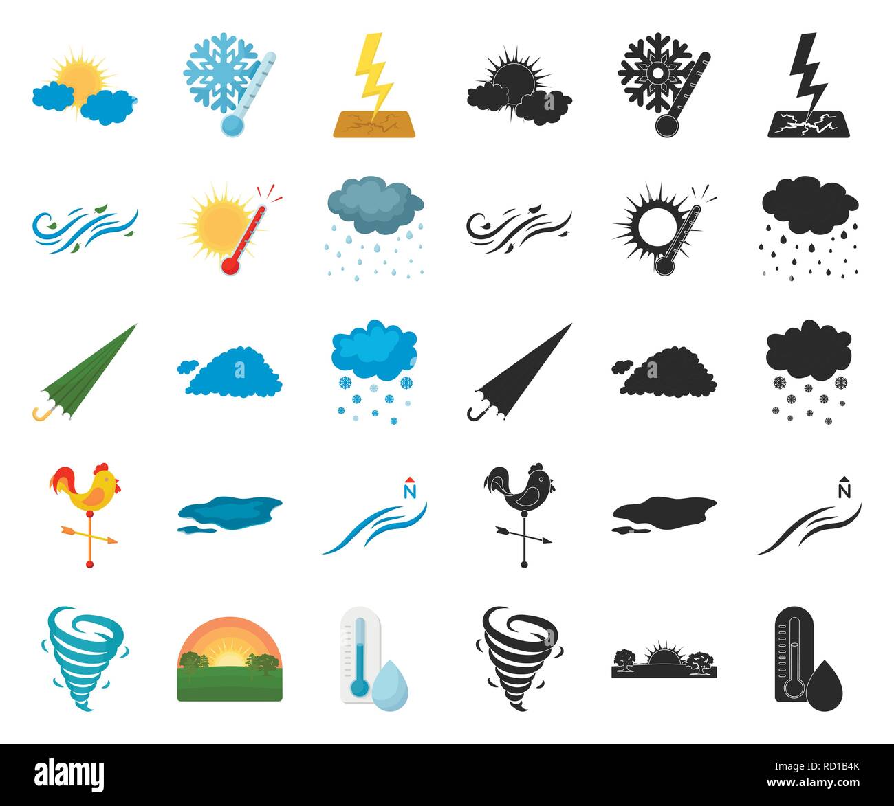 Different weather cartoon,black icons in set collection for design ...